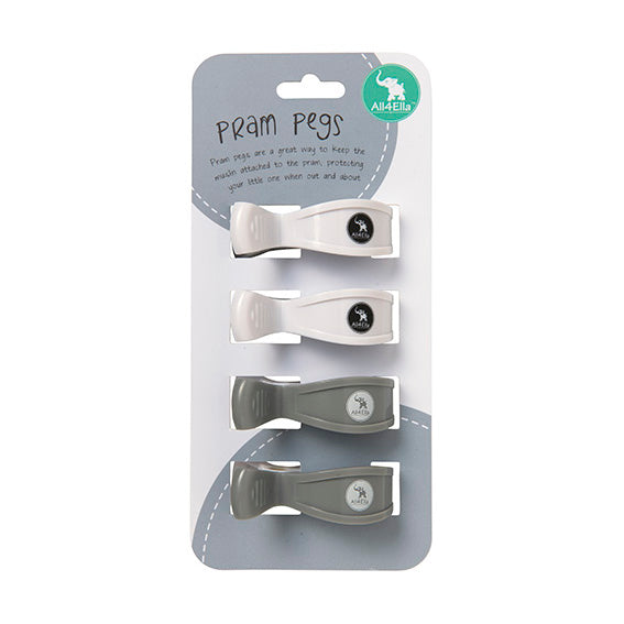All4Ella Pram Pegs Quad Pack - White Grey – Baby Care Nursery